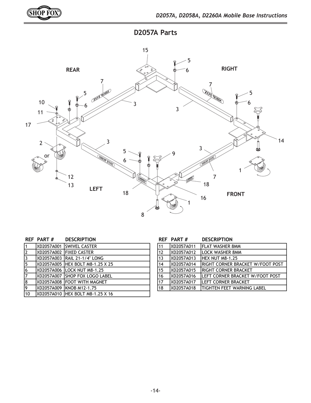 Parts for Heavy-Duty Mobile Base - Grizzly Industrial, Inc.