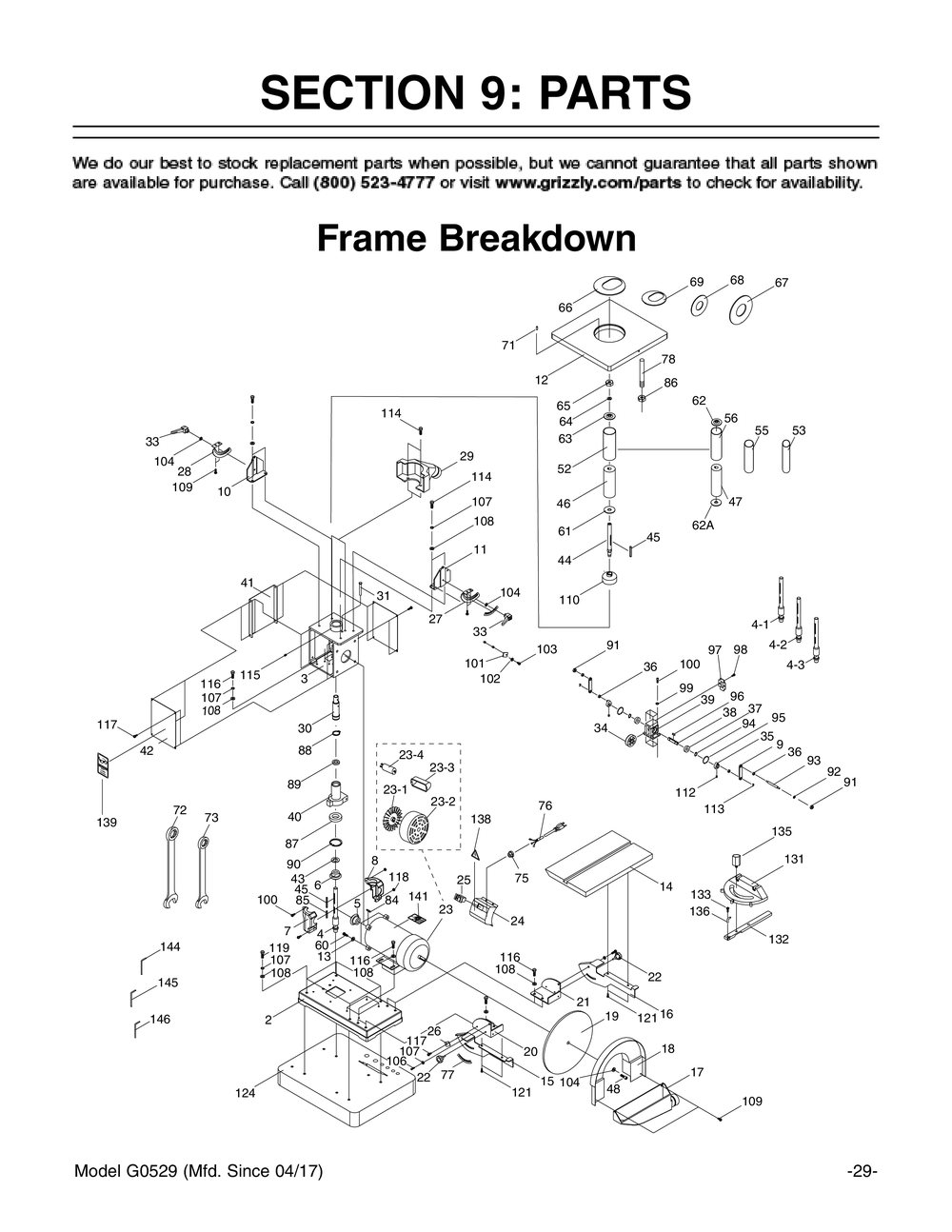 Parts for 1 HP Oscillating Spindle/12" Disc Sander - Grizzly Industrial ...