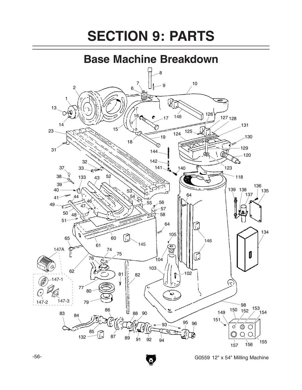 Parts for Large Milling Machine 12 x 54 - Grizzly Industrial, Inc.