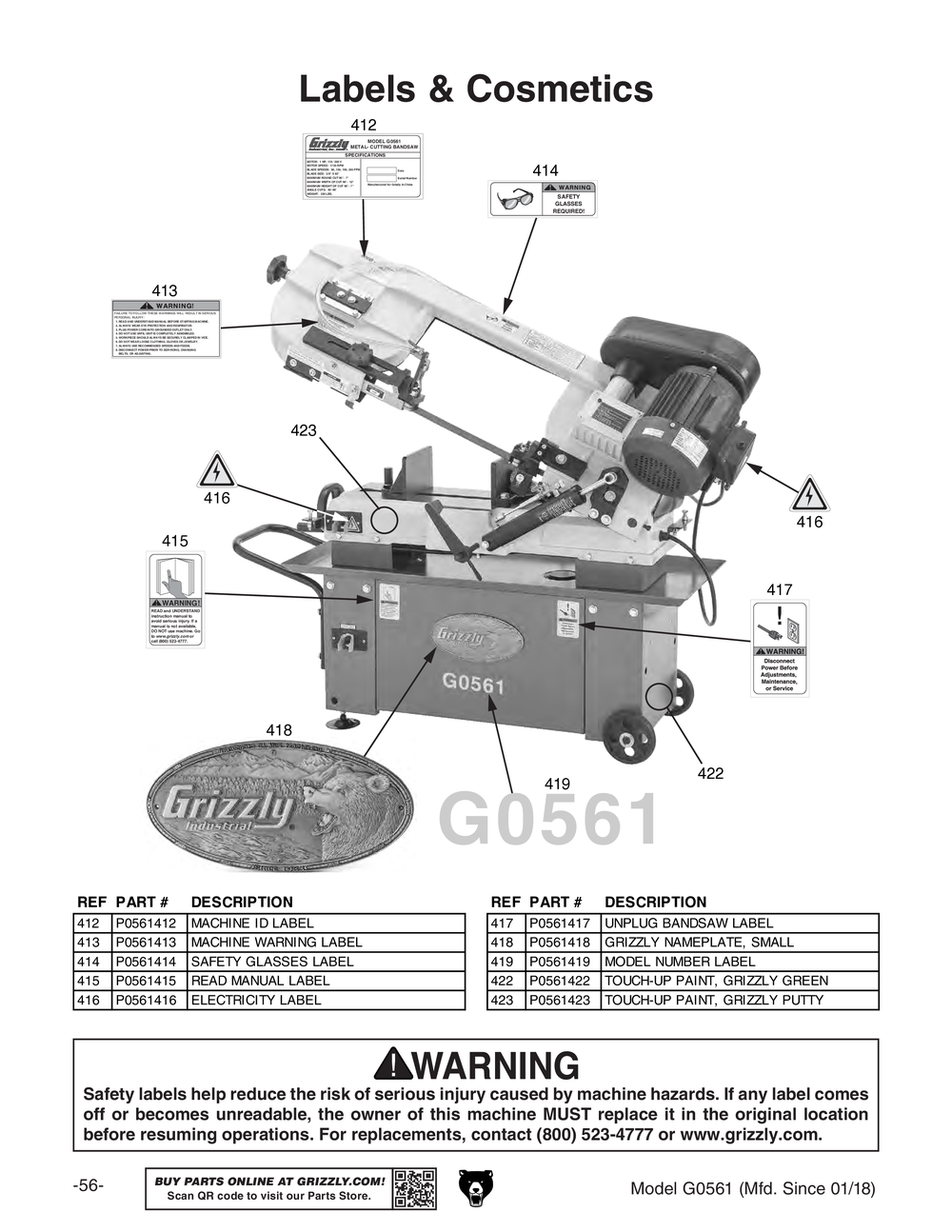 Parts for 7" x 12" 1 HP Horizontal Metal Cutting Bandsaw - Grizzly ...