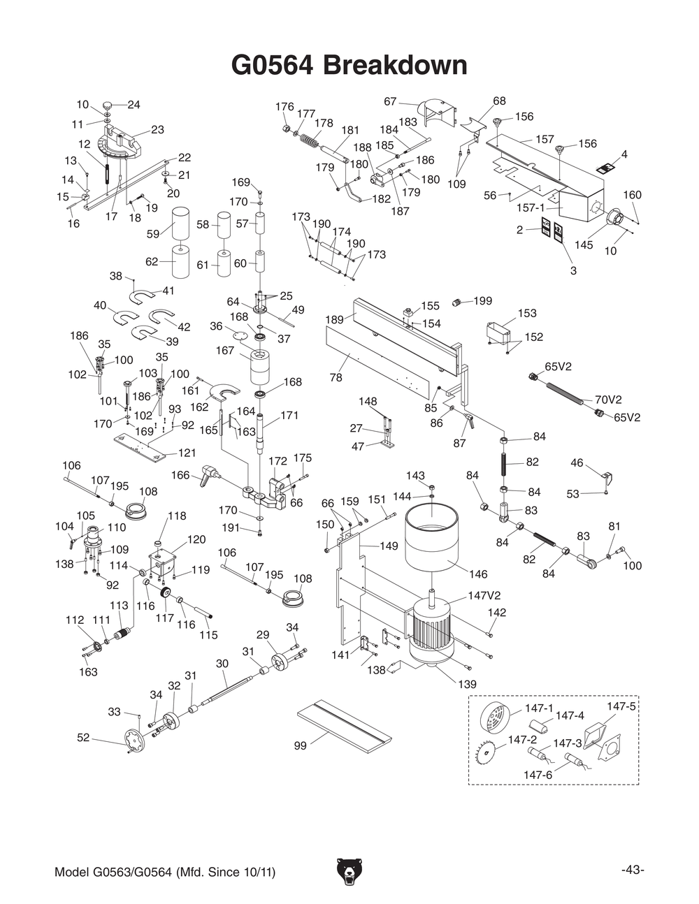 Parts for 6" x 108" Oscillating Edge Sander - Grizzly Industrial, Inc.