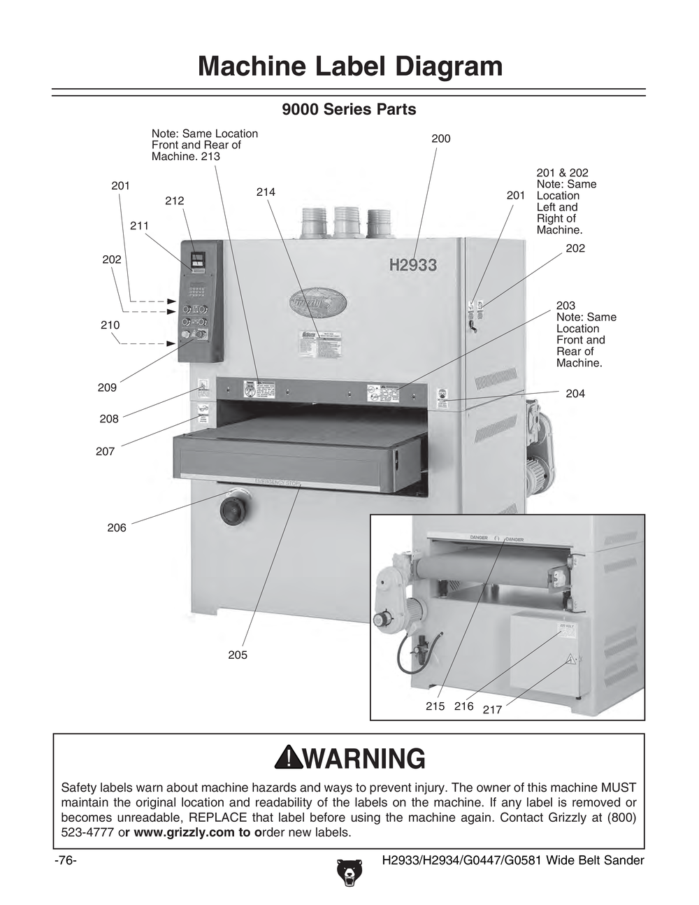 Parts for 43" 25 HP 3-Phase Double Drum Wide-Belt Sander - Grizzly ...