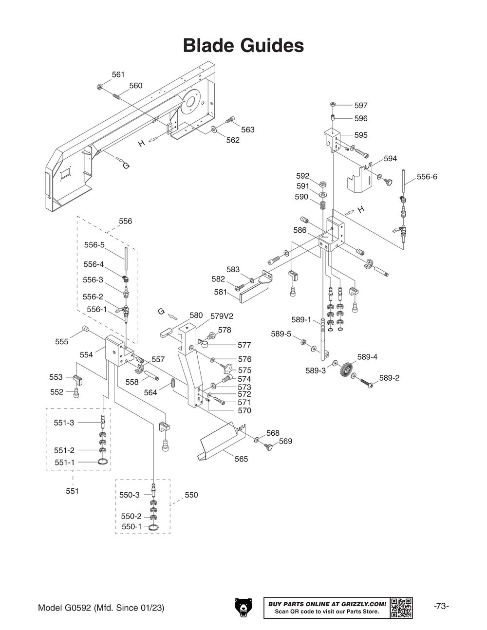 Parts for 10" x 18" 2 HP Metal-Cutting Bandsaw - Grizzly Industrial, Inc.