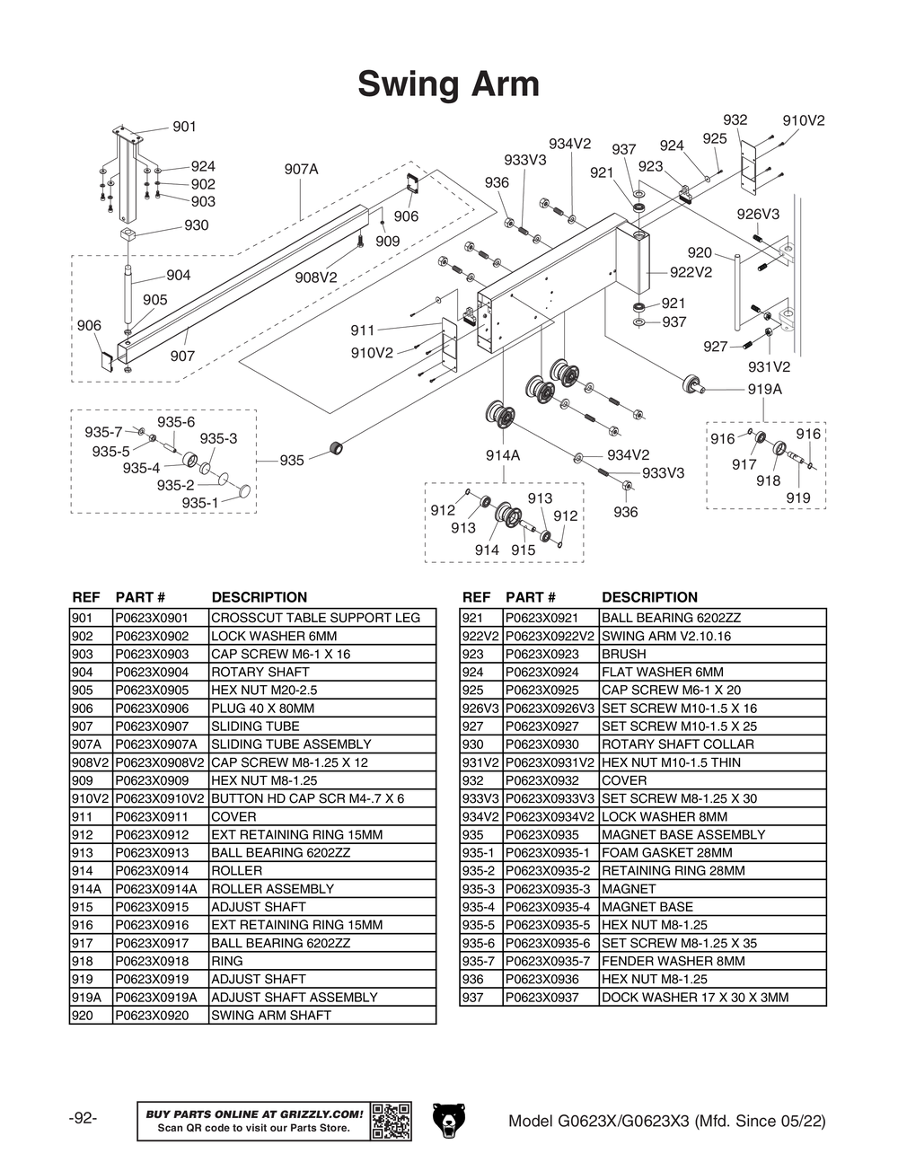 Parts for 10" 7-1/2 HP 3-Phase Extreme-Series Sliding Table Saw ...
