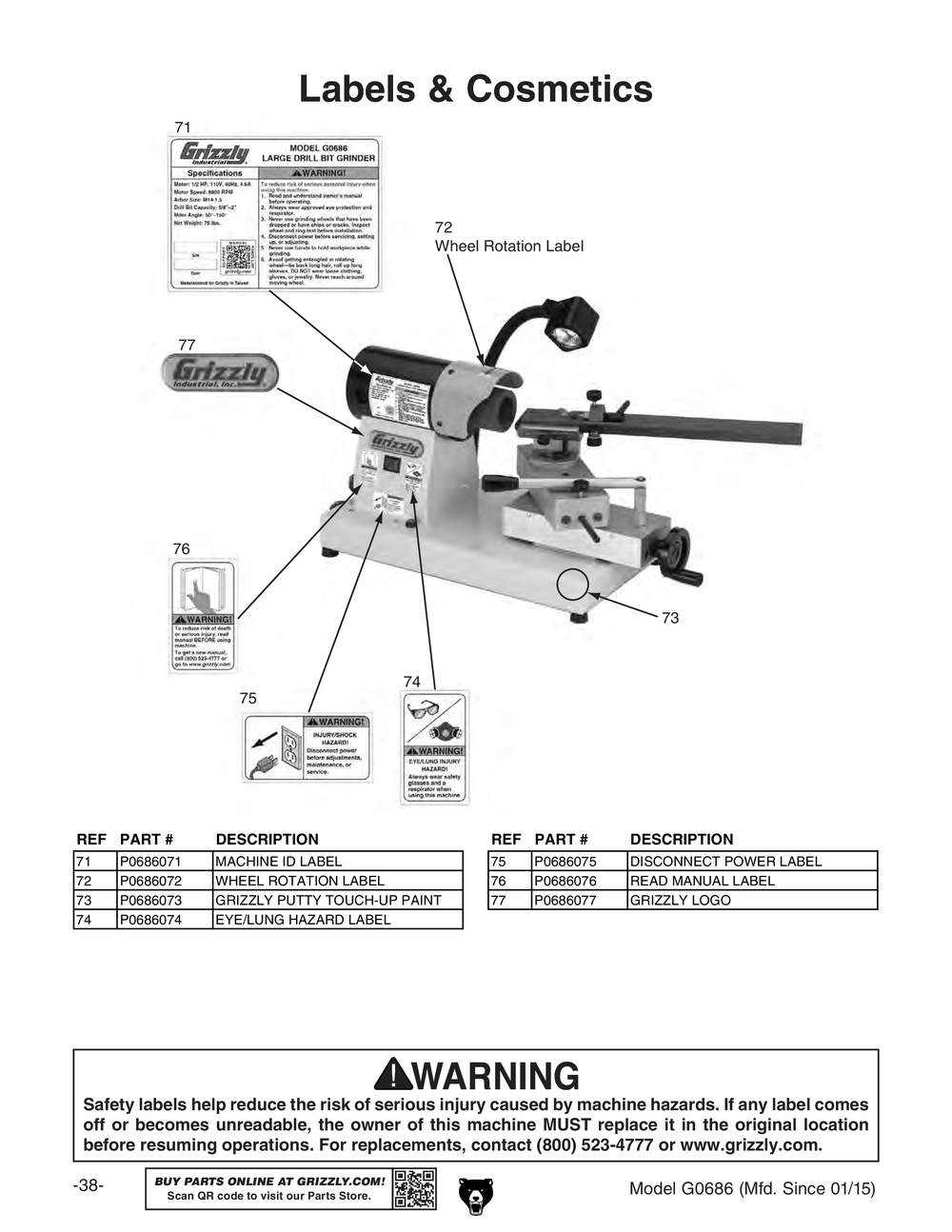 Parts for Large Drill Bit Grinder - Grizzly Industrial, Inc.