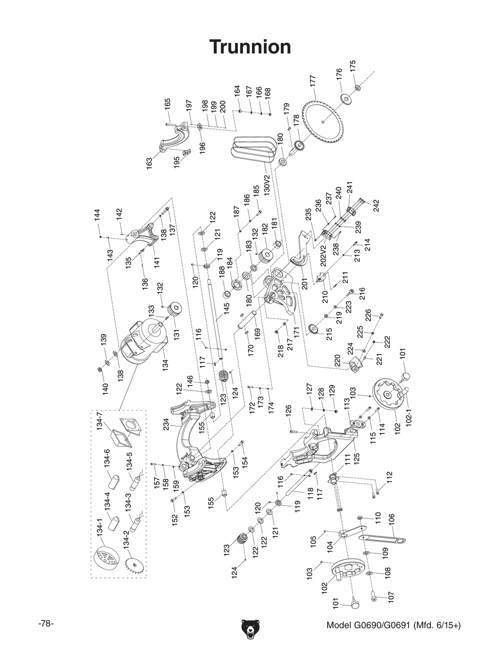 Parts for 10" 3 HP 220V Cabinet Table Saw with Riving Knife - Grizzly ...