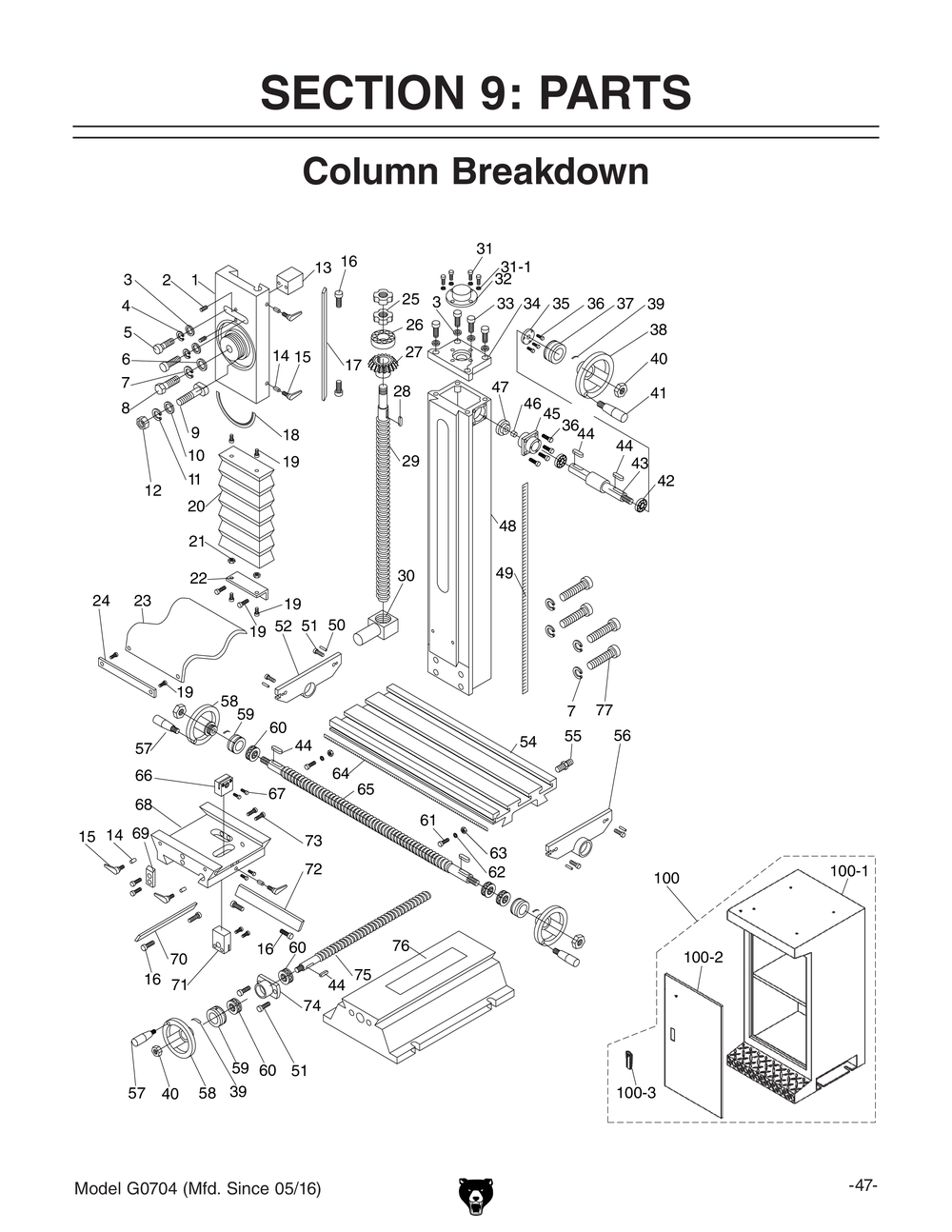 Parts for 7" x 27" 1 HP Mill/Drill with Stand - Grizzly Industrial, Inc.