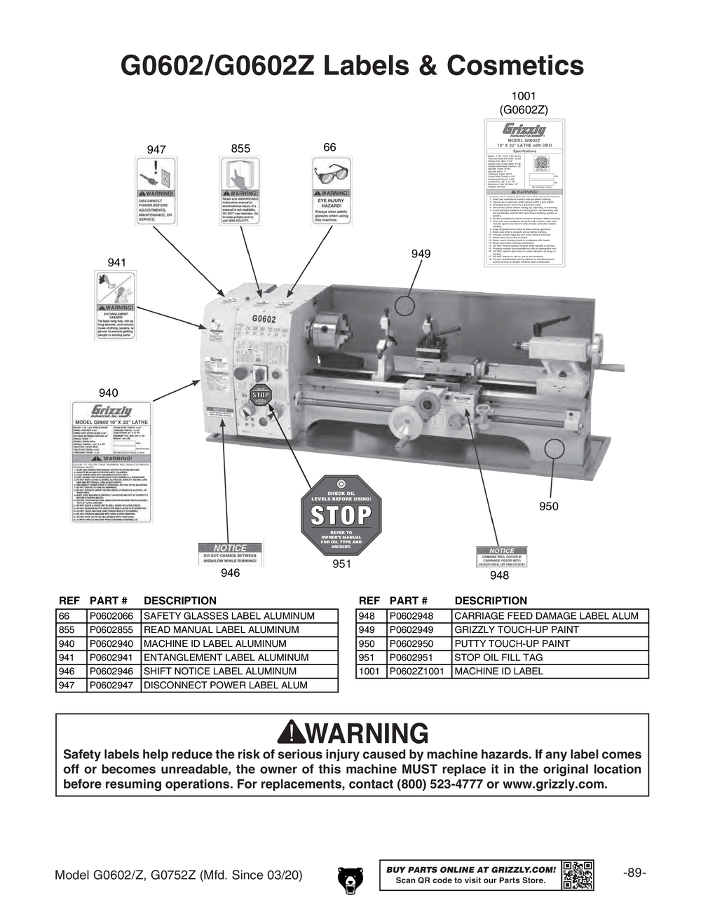 Parts for 10" x 22" Variable-Speed Metal Lathe - Grizzly Industrial, Inc.