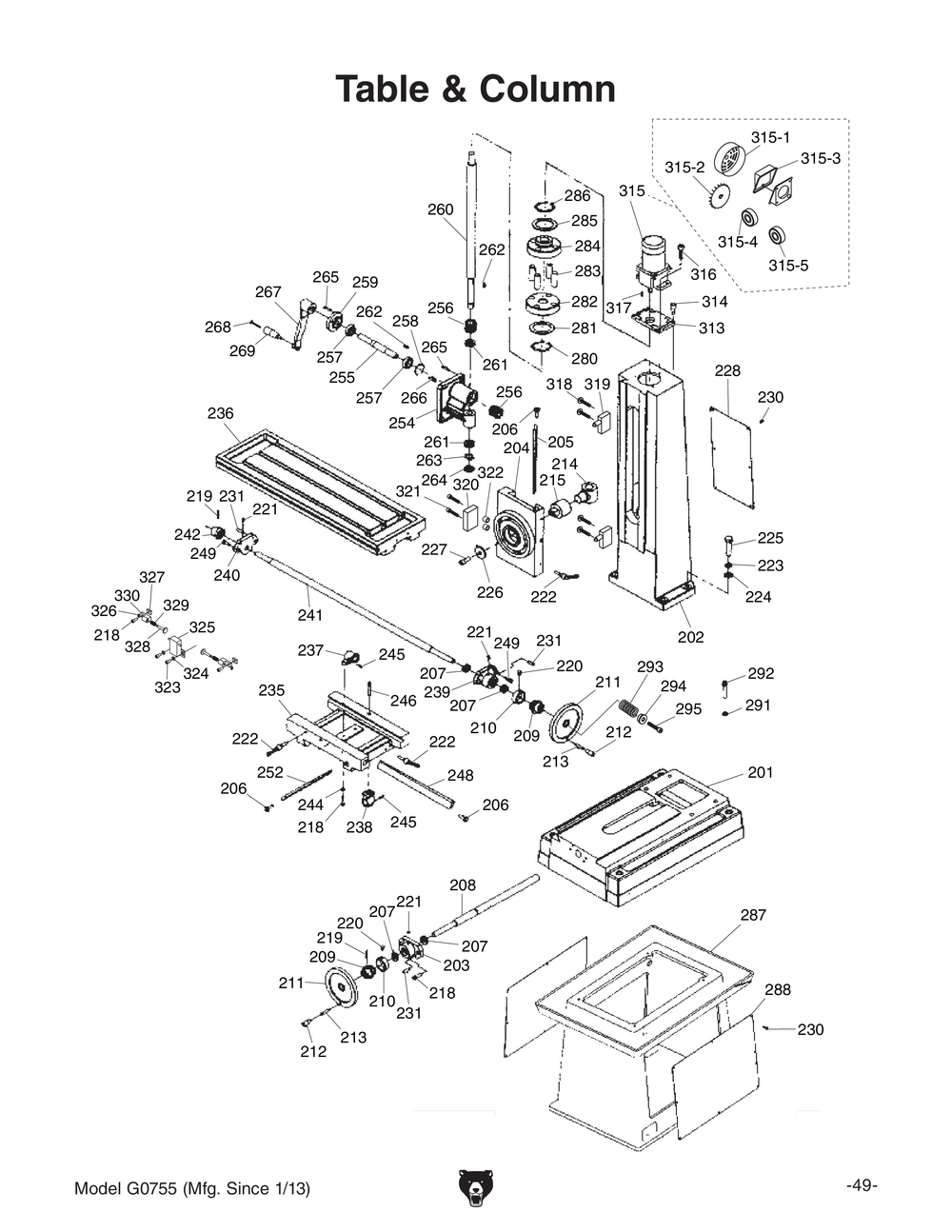 Parts for 10" x 32" 2 HP HD Mill/Drill w/ Stand & Power Feed - Grizzly ...
