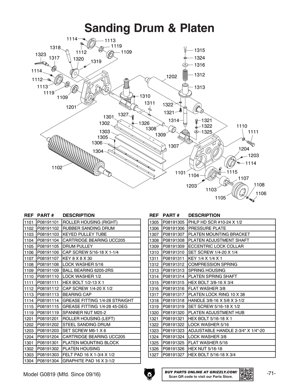 Parts for 15" 5 HP Open-End Wide-Belt Sander - Grizzly Industrial, Inc.
