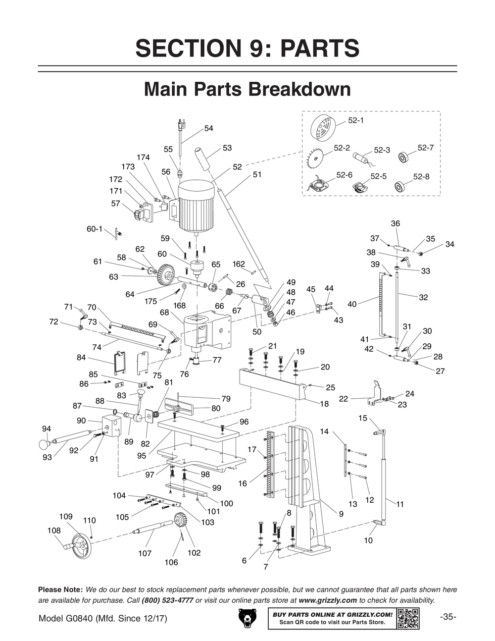 Parts for Mortising Machine with XY Table and Stand - Grizzly ...