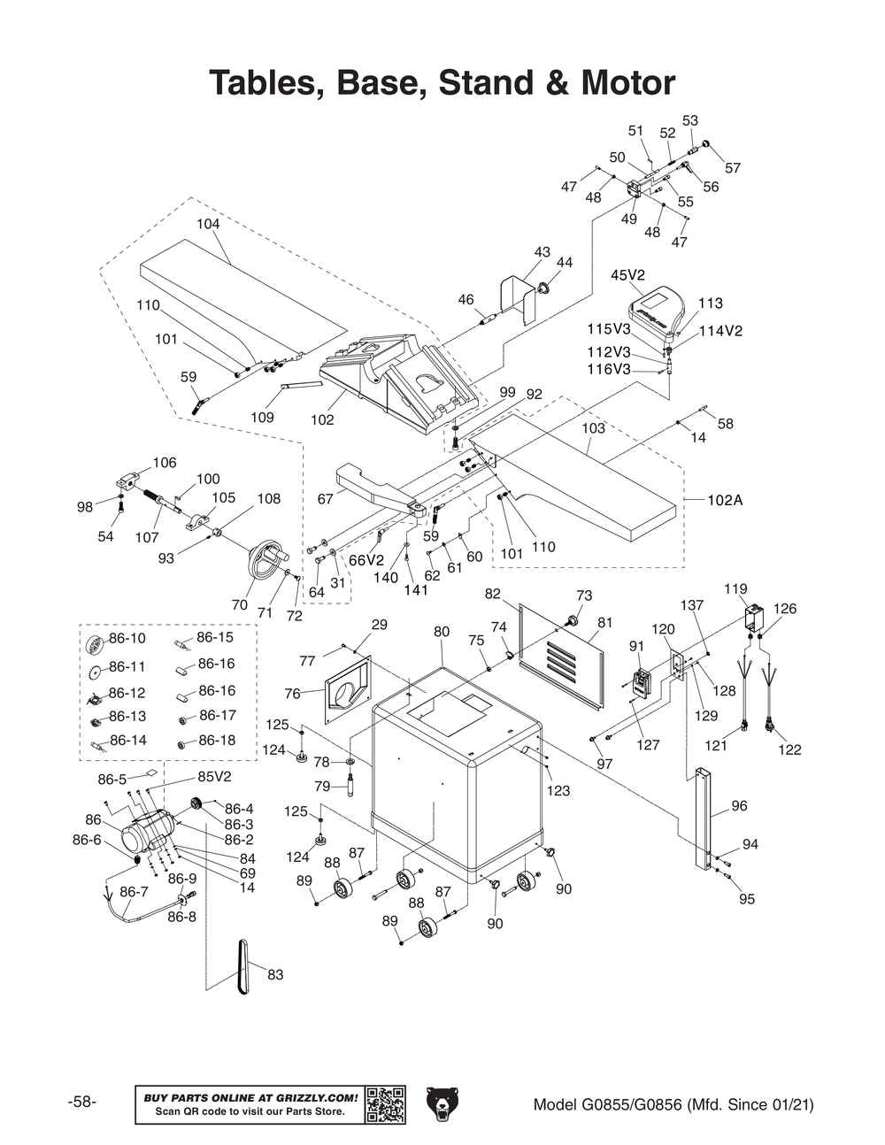 Parts for 8" x 72" Jointer w/ Built-in Mobile Base - Grizzly Industrial ...