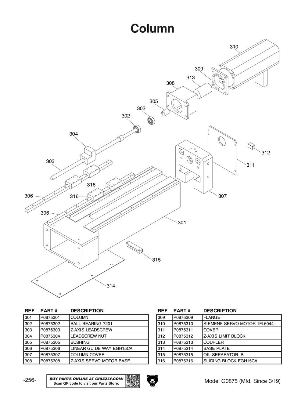 Parts for 7" x 24" Enclosed CNC Mill - Grizzly Industrial, Inc.