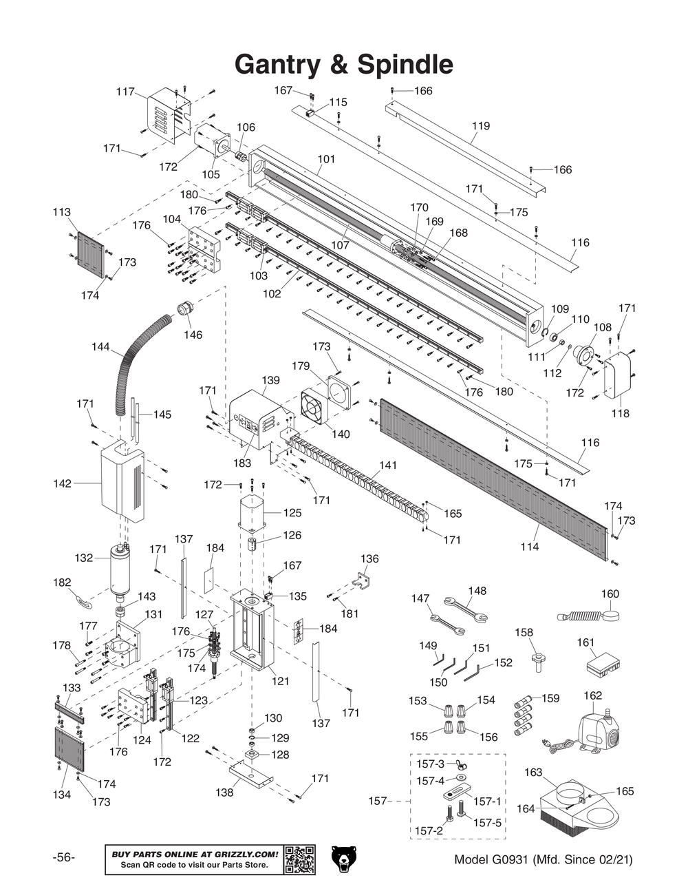 Parts for 47" x 47" CNC Router With T-Slot Table - Grizzly Industrial, Inc.