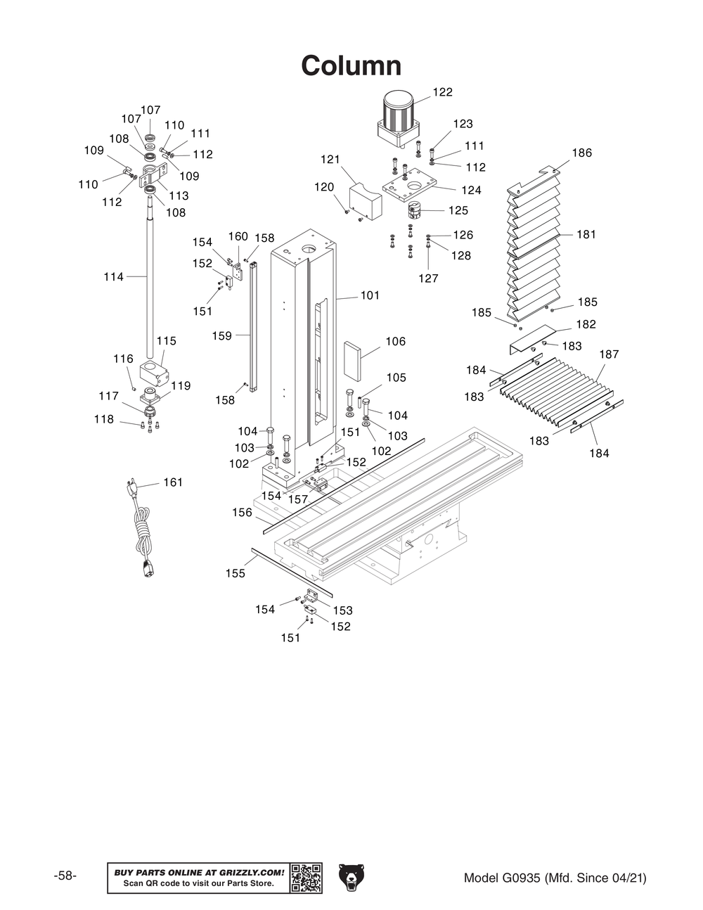 Parts for 7" x 29" 1-1/2 HP Mill/Drill w/ Power Head Elevation & DRO - Grizzly Industrial, Inc.