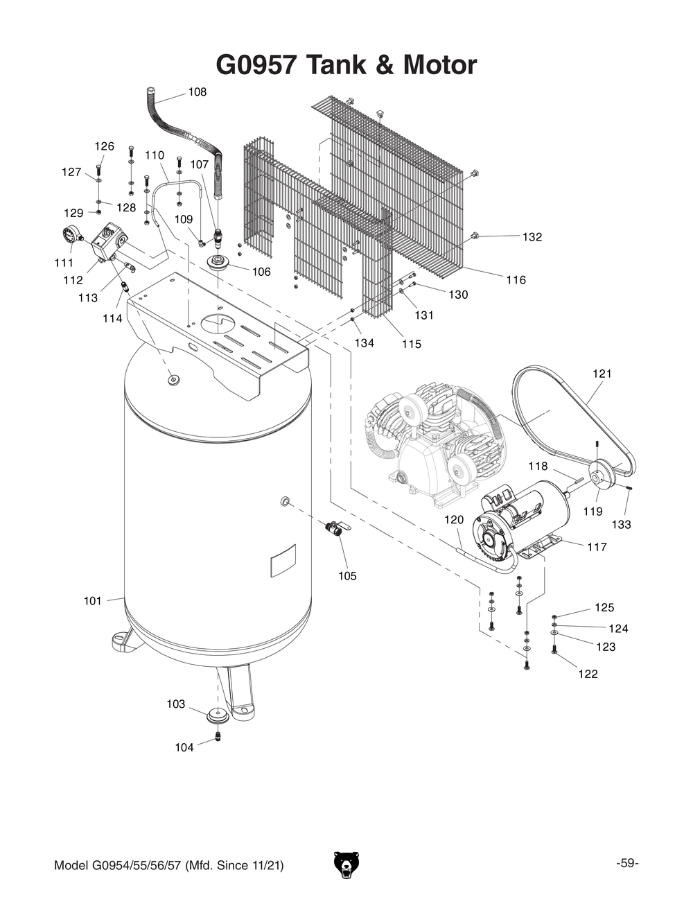 Parts for 60-Gallon 5 HP Extreme Series Air Compressor - Grizzly ...