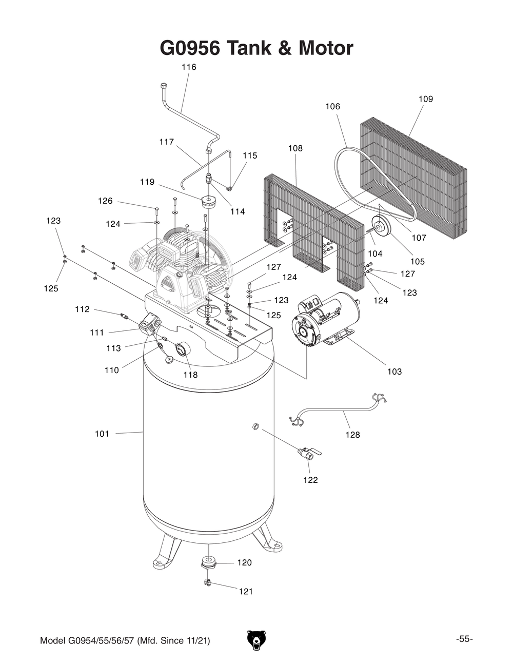 Parts for 80-Gallon 5 HP Extreme Series Air Compressor - Grizzly ...