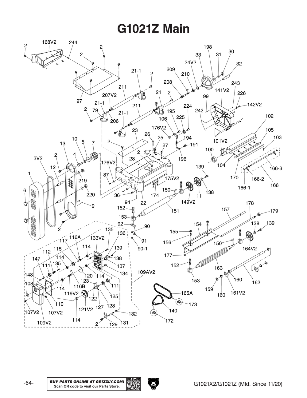 Parts for 15" 3 HP Extreme Series Planer w/ Helical Cutterhead ...
