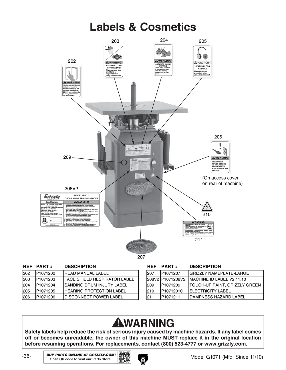Parts for 1 HP Oscillating Spindle Sander - Grizzly Industrial, Inc.