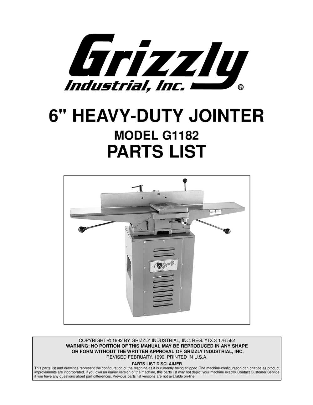 Parts for 6" X 47" JOINTER - Grizzly Industrial, Inc.