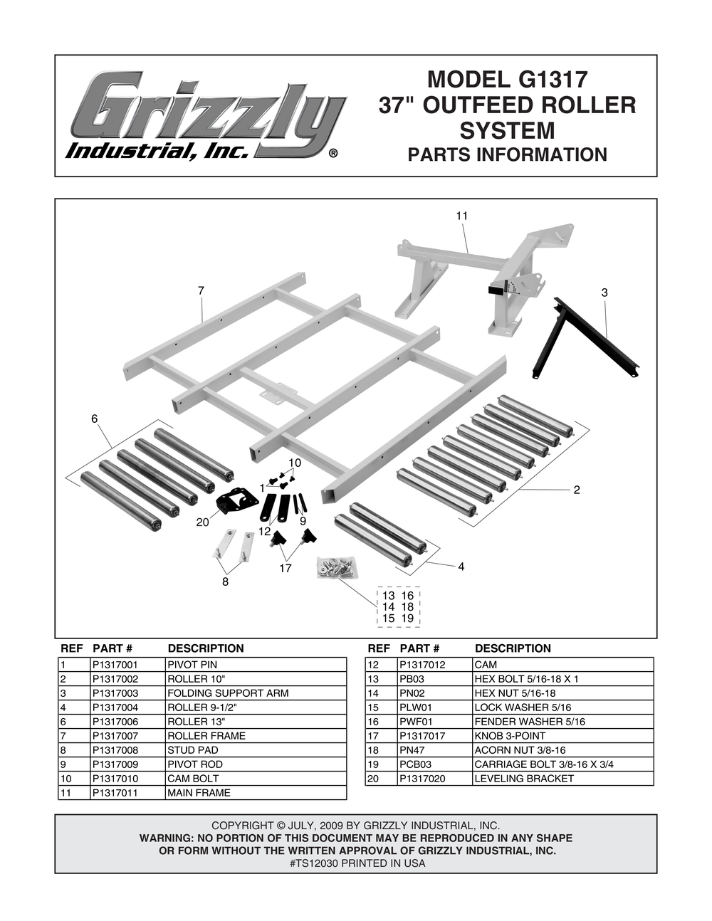 Parts for 37" Outfeed Roller System For Table Saws - Grizzly Industrial ...