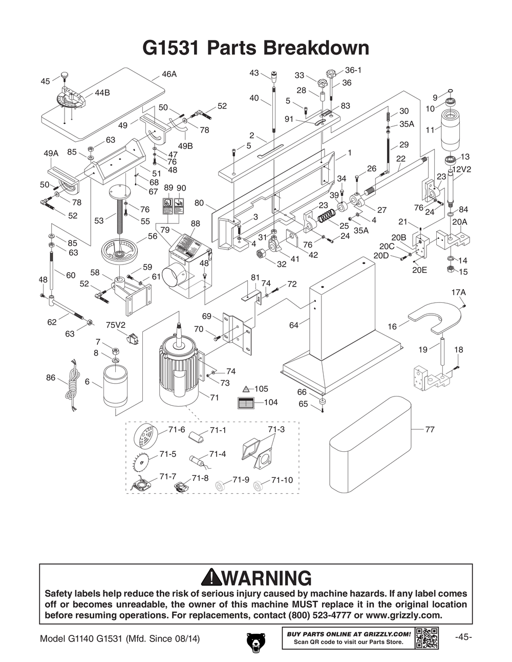Parts for 6" x 80" Benchtop Edge Sander - Grizzly Industrial, Inc.