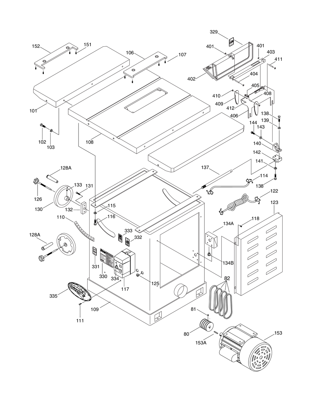 Parts for 14" Table Saw Pro-Cabinet-Style 7-1/2 HP 3-Phase - Grizzly ...