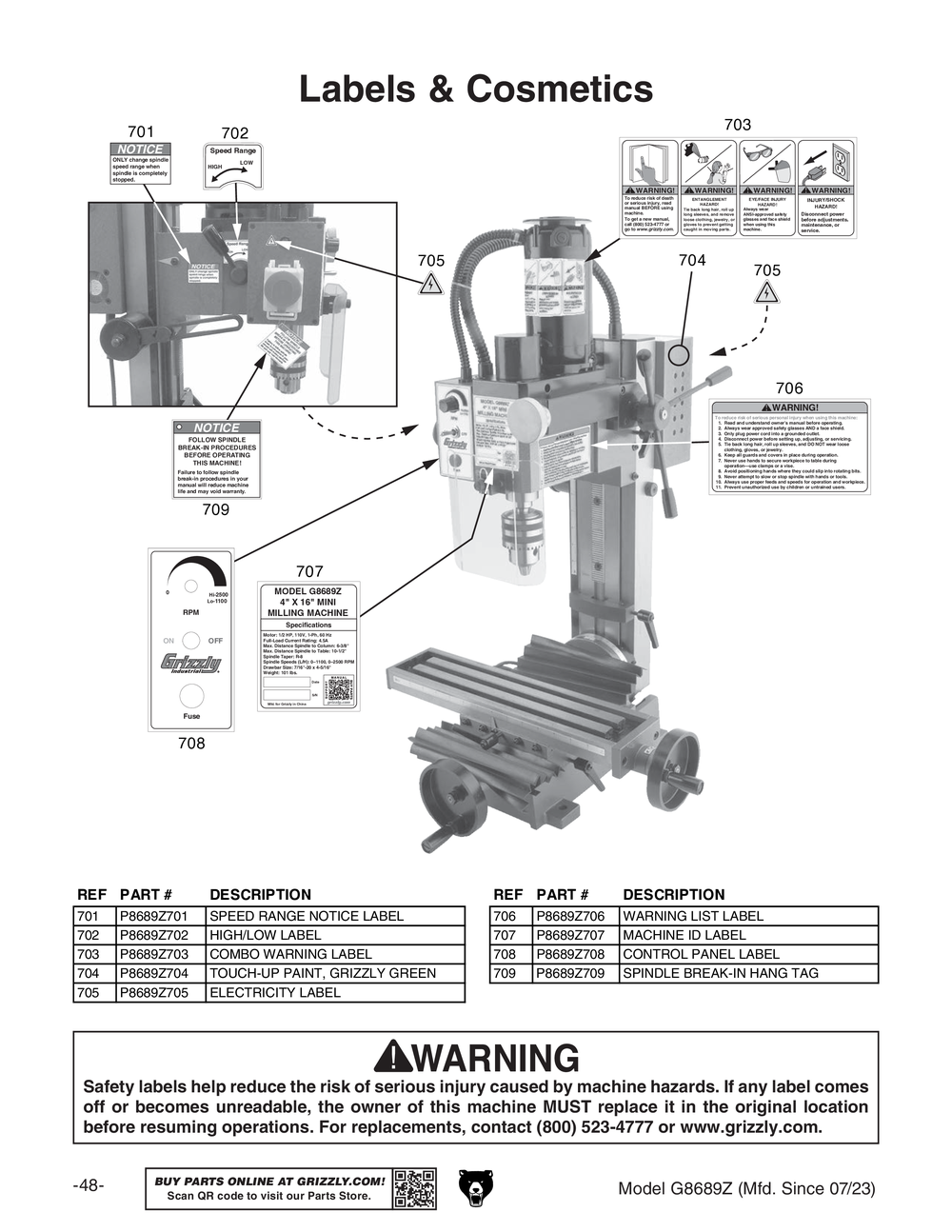Parts for 4" x 16" Mini Milling Machine - Grizzly Industrial, Inc.