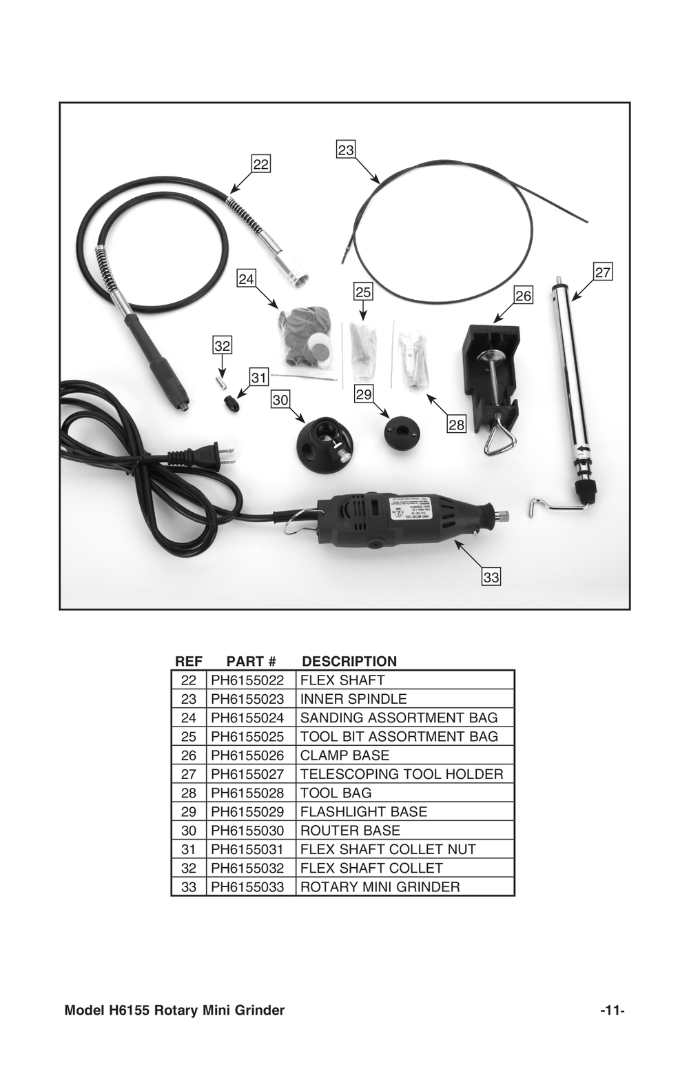 Parts for Rotary Grinder with Tool Shaft - Grizzly Industrial, Inc.