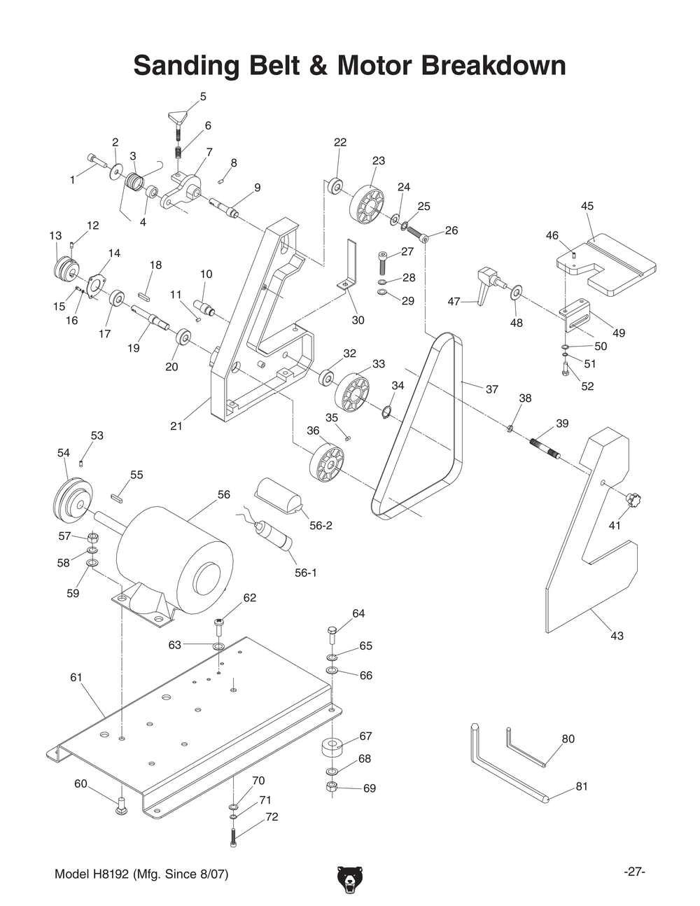 Parts for 1" x 42" Belt / 8" Disc Combo Sander - Grizzly Industrial, Inc.