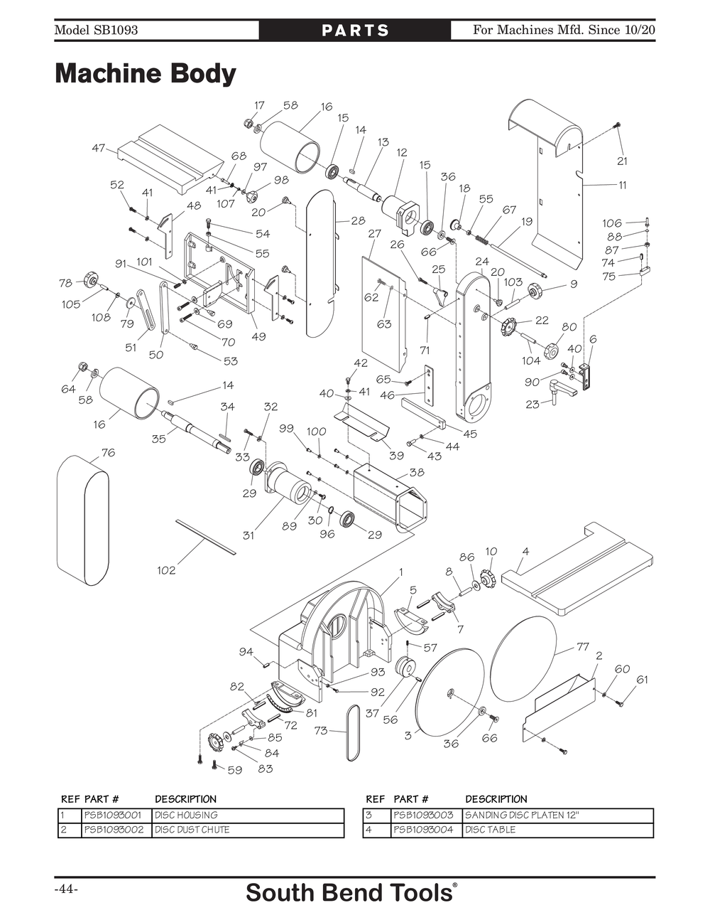 Parts for 6" x 48" Belt / 12" Disc Combination Sander - Grizzly ...