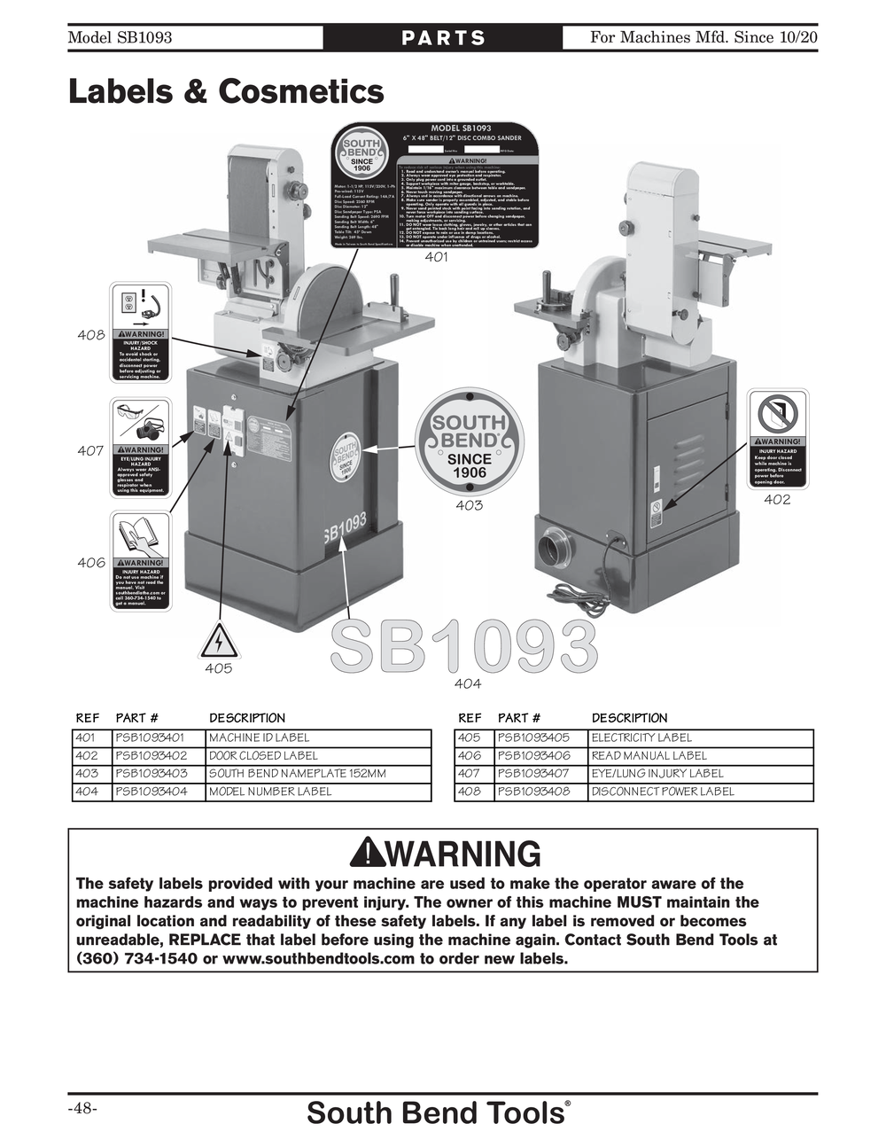Parts for 6" x 48" Belt / 12" Disc Combination Sander - Grizzly ...