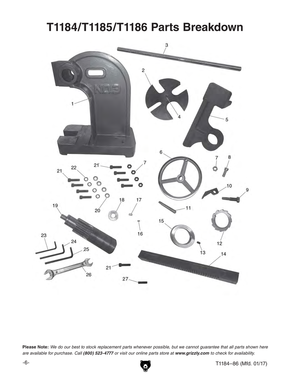 Parts for 3-Ton Ratcheting Arbor Press - Grizzly Industrial, Inc.