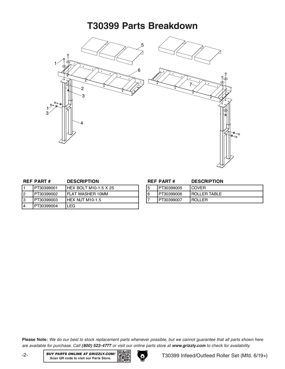 Parts for Infeed/Outfeed Roller Set - Grizzly Industrial, Inc.