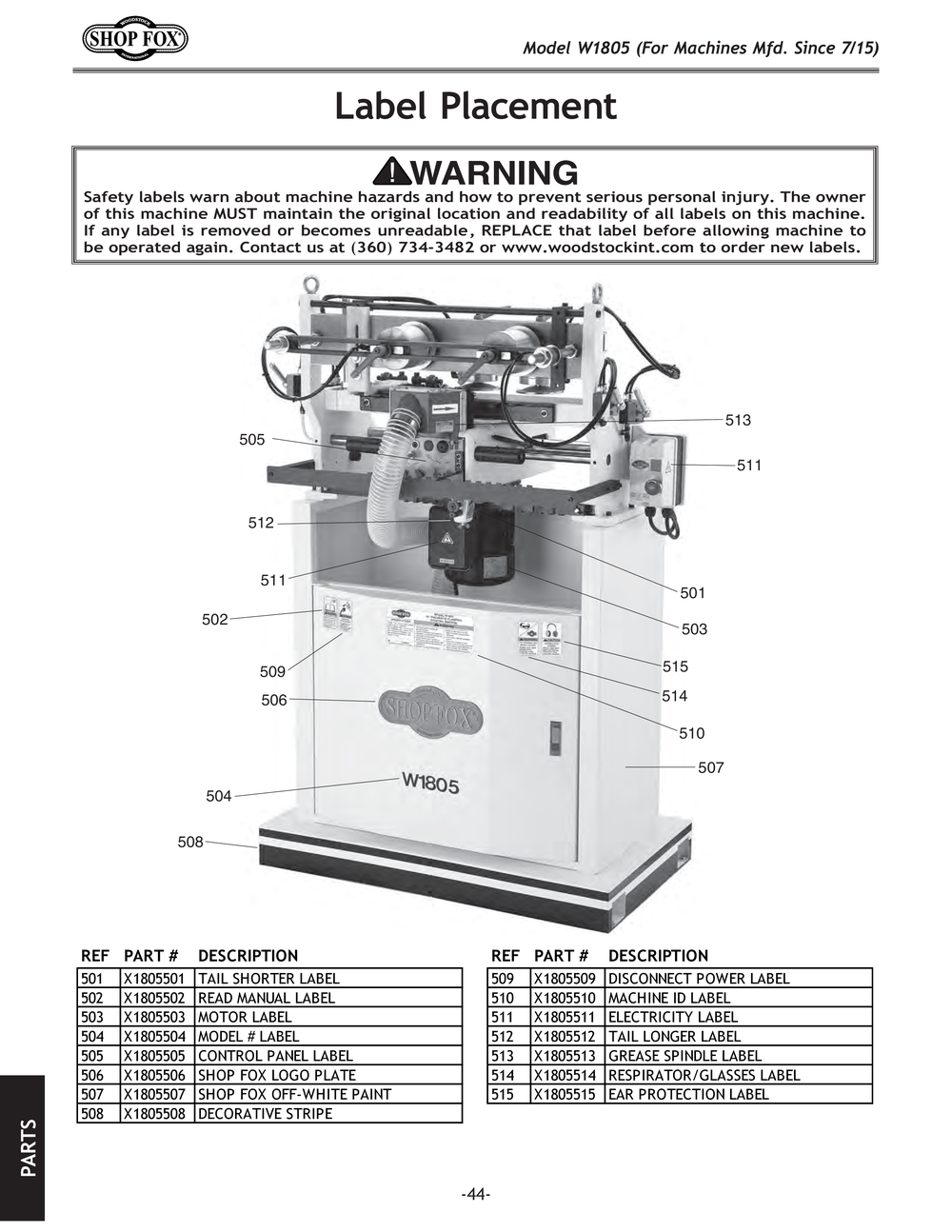 Parts for 16-1/2" Dovetail Machine - Grizzly Industrial, Inc.