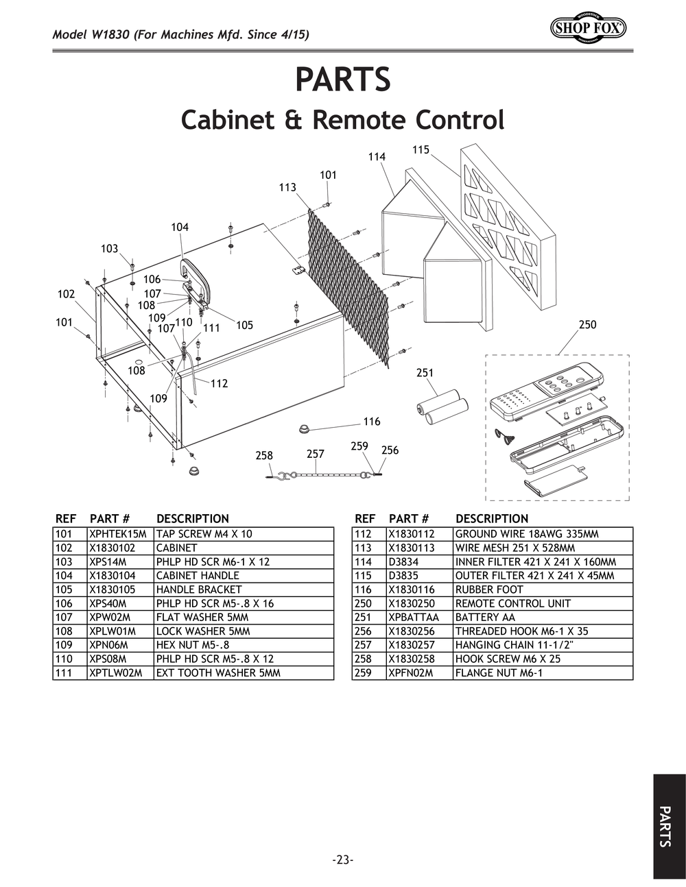 Parts for Hanging Air Filter - Grizzly Industrial, Inc.