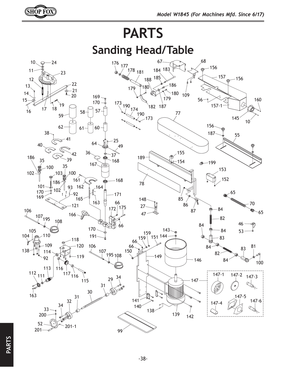 Parts for 6" x 108" Oscillating Edge Sander - Grizzly Industrial, Inc.