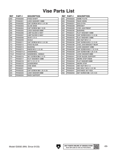 Parts for G0592 10" x 18" 2 HP Metal-Cutting Bandsaw - Grizzly ...