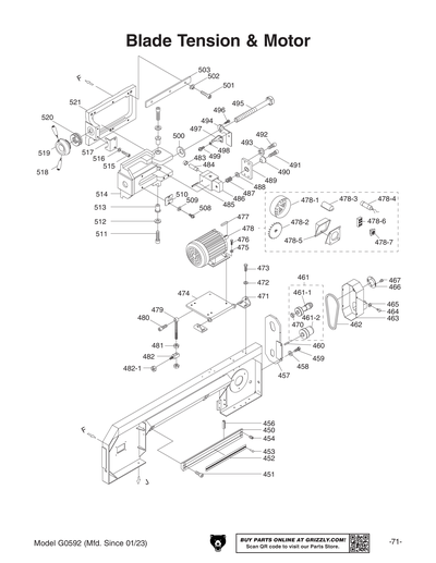 Parts for 10" x 18" 2 HP Metal-Cutting Bandsaw - Grizzly Industrial, Inc.