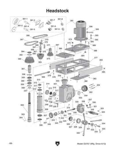 Parts for G0757 9" x 39" 2 HP Horizontal/Vertical Mill with Power Feed ...
