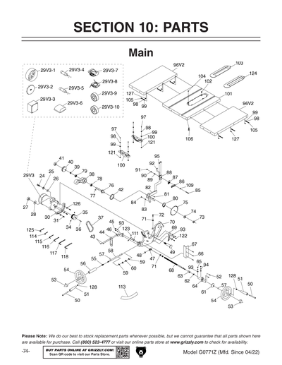 Parts for G0771Z 10" 2 HP 120V Hybrid Table Saw w/ T-Shaped Fence ...