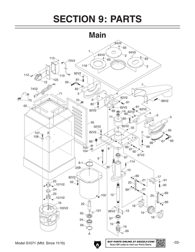 Parts for G1071 1 HP Oscillating Spindle Sander - Grizzly Industrial, Inc.