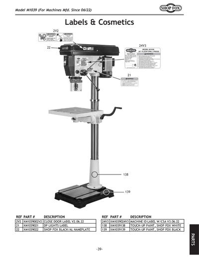 Parts for M1039 20" Floor Drill Press - Grizzly Industrial, Inc.