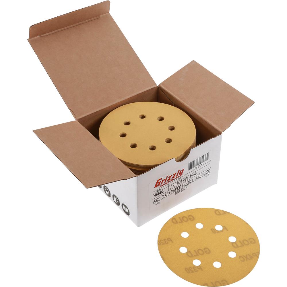 5" A/O Sanding Disc, 320-C Grit H&L 8 Hole, 100 pk. at Grizzly.com