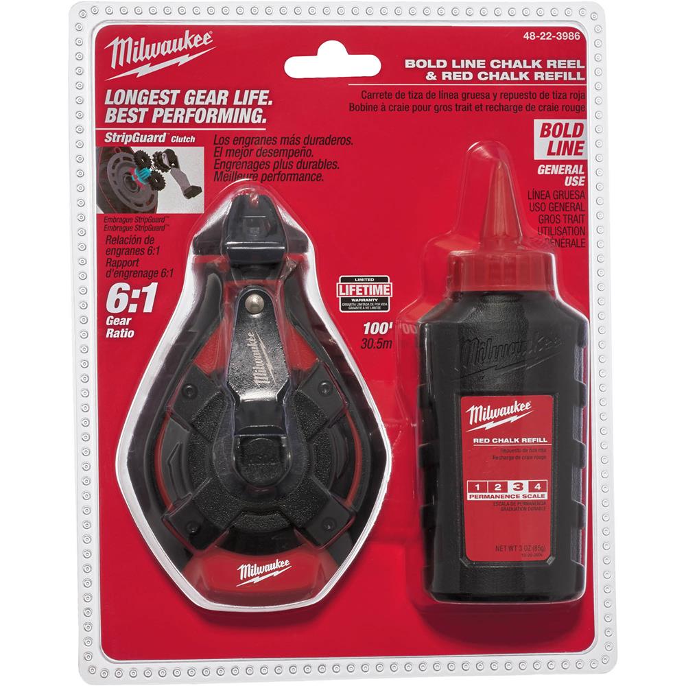 100' Bold Line Chalk Reel With Red Chalk - Grizzly Industrial