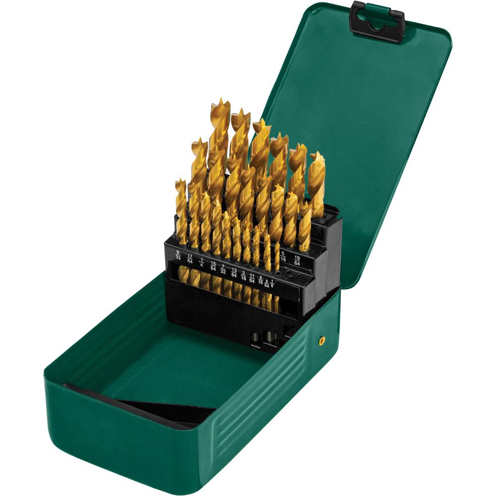 M2 HSS TiN-Coated Brad Point Bit Set, 25 Pc. - Grizzly Industrial