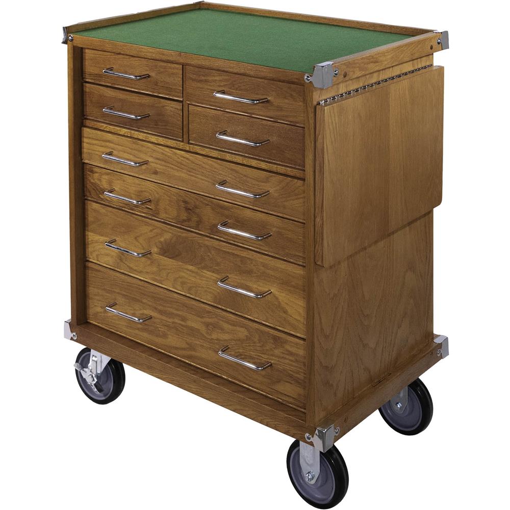 23" Series 8-Drawer Red Oak Roller Cabinet with Table - Grizzly Industrial