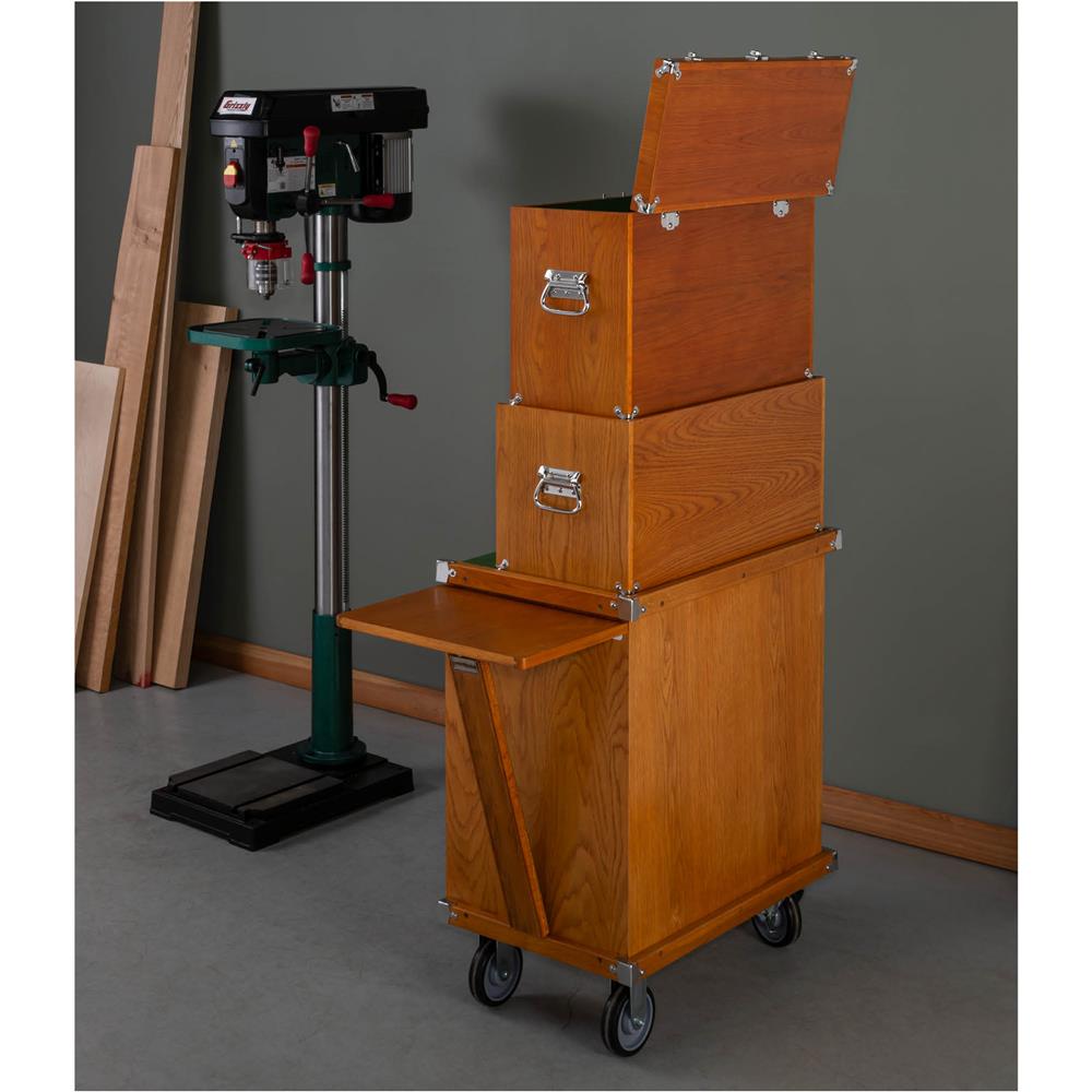 23" Series 8-Drawer Red Oak Roller Cabinet with Table - Grizzly Industrial