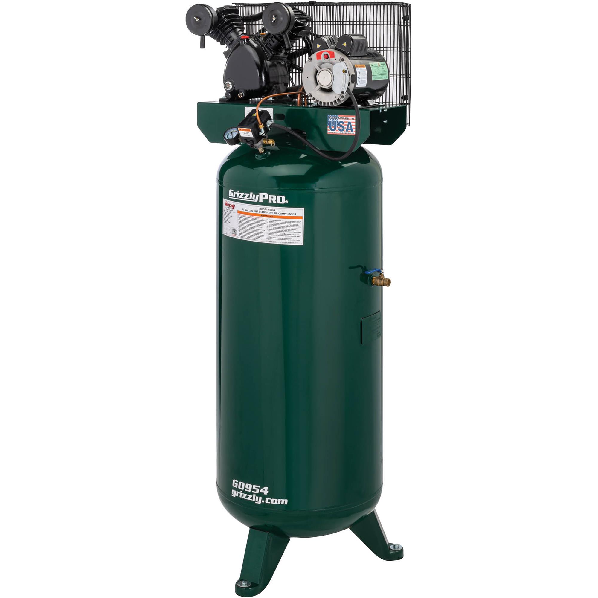60-Gallon 3 HP Stationary Air Compressor - Grizzly Industrial, Inc.