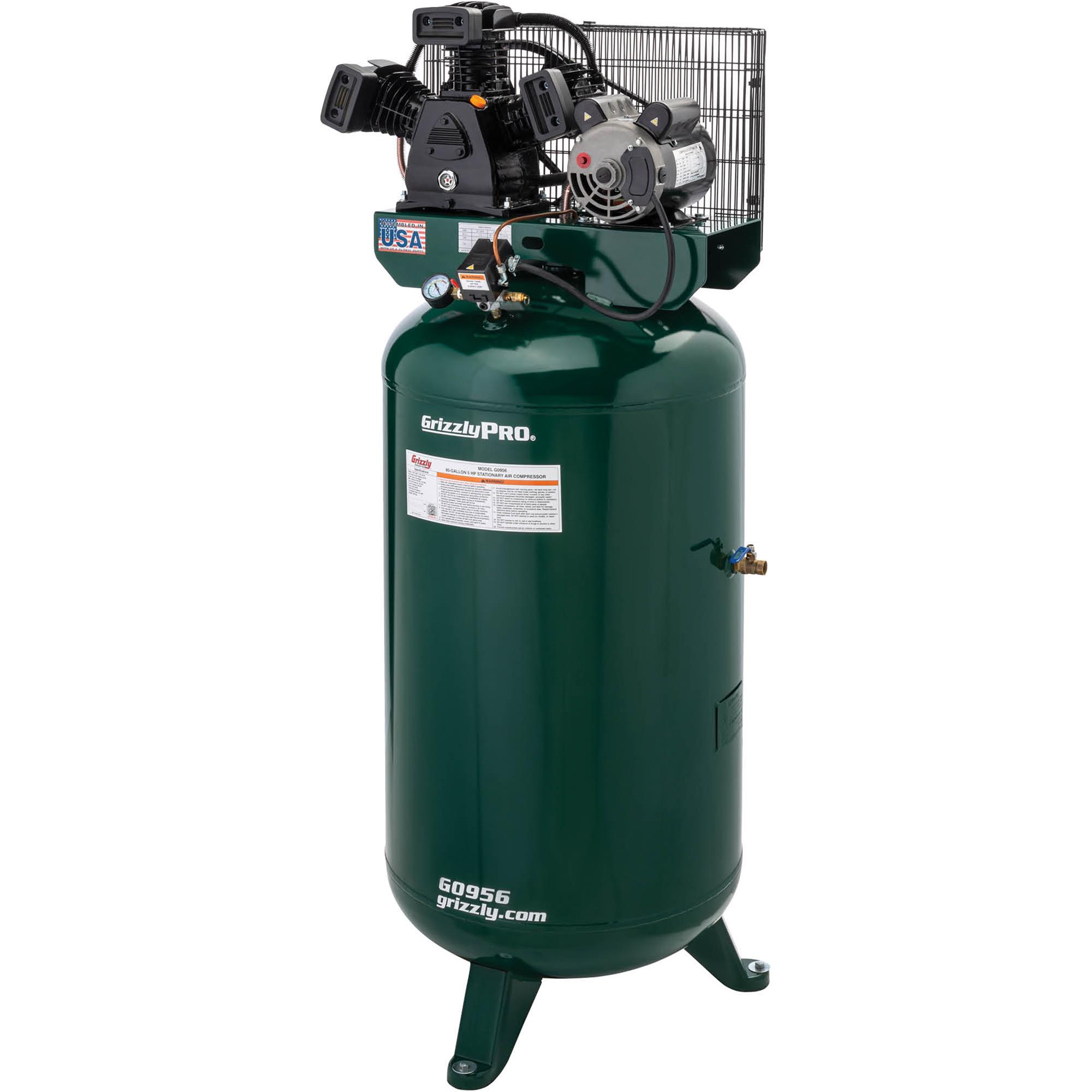 80-Gallon 5 HP Stationary Air Compressor - Grizzly Industrial